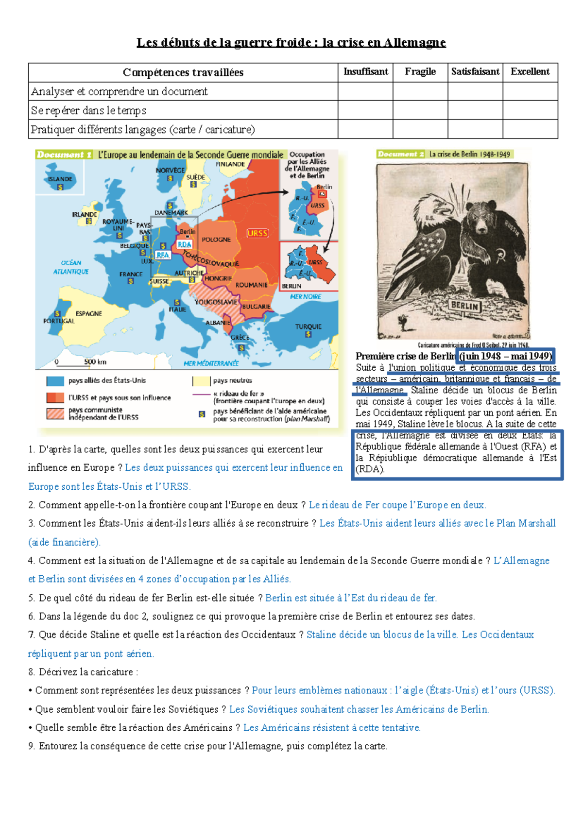 Blocus de berlin - Summary internal - Les débuts de la guerre froide : la crise en Allemagne ...