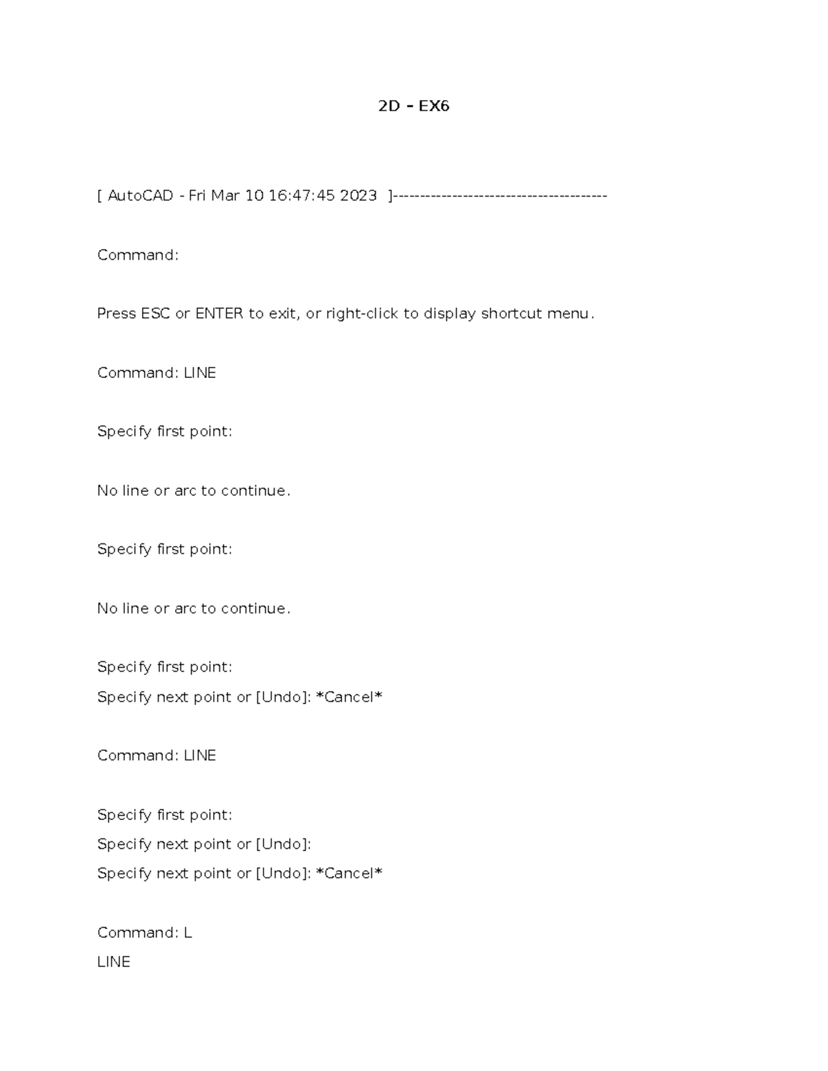 2D - A history logfile for CAD10L exercise - 2D – EX [ AutoCAD - Fri ...