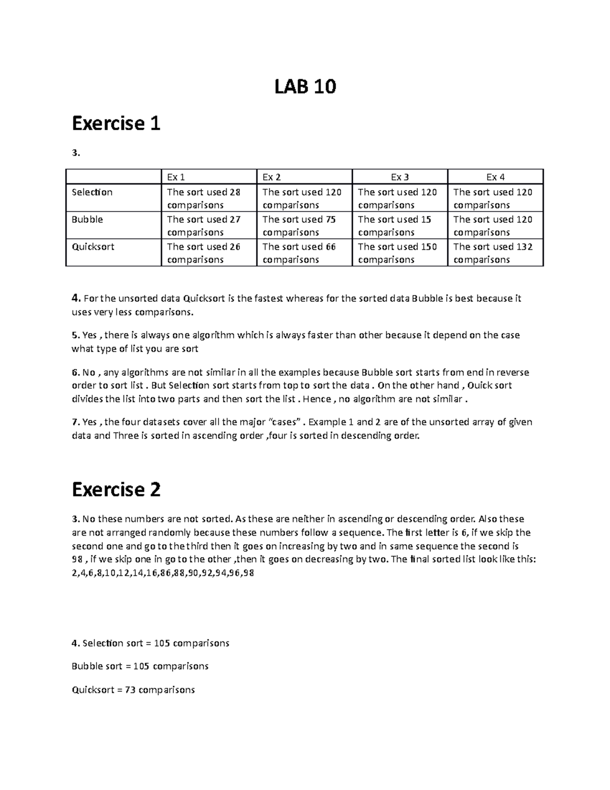 LAB 10 SEARCHING FOR THE RIGHT SORT - CPSC 1050 - Langara - Studocu