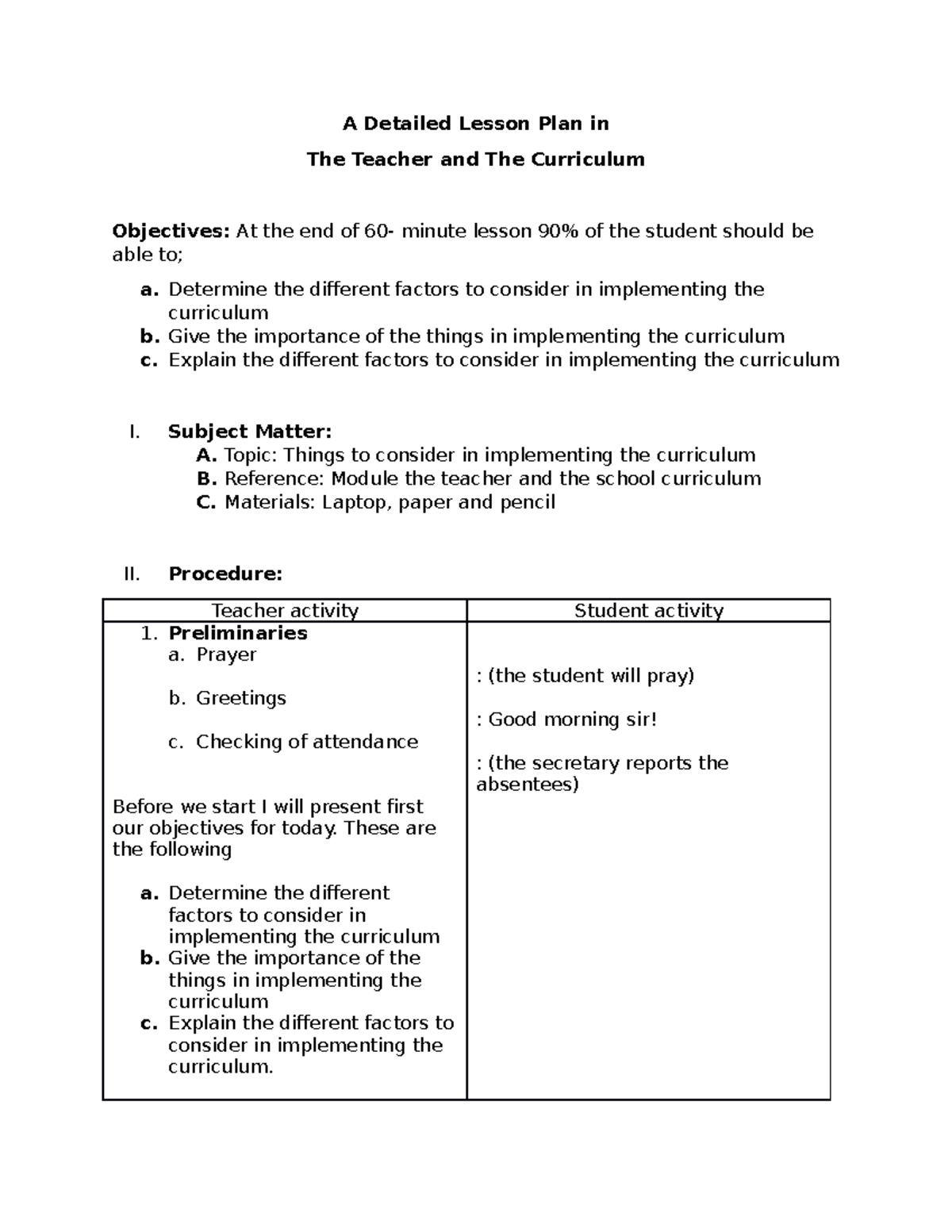 A Detailed Lesson Plan in in curriculum - A Detailed Lesson Plan in The ...