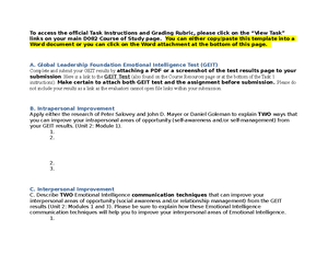 Task 2 DO82 Emotional and cultural intelligence - D082 Task 2 Template and Tips A. Personal ...