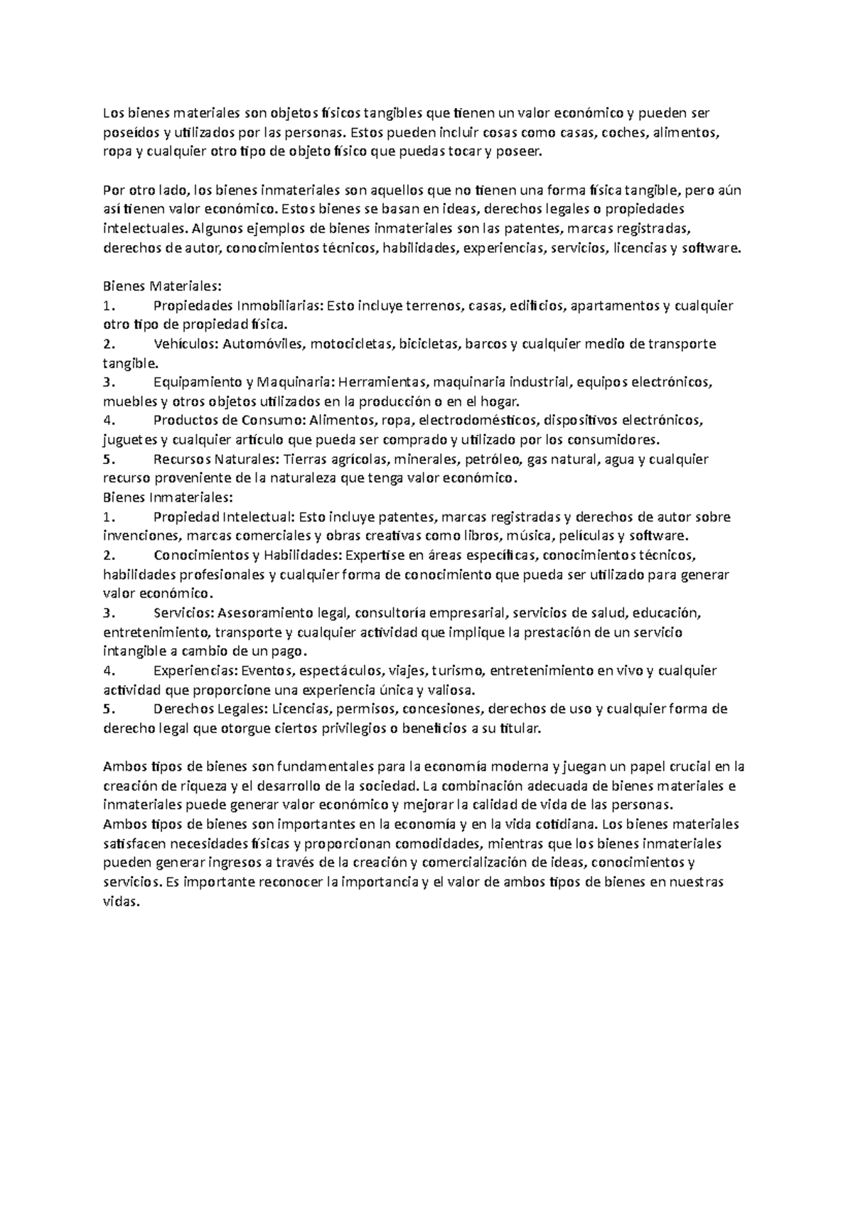 Bienes materiales e inmateriales - Los bienes materiales son objetos ...