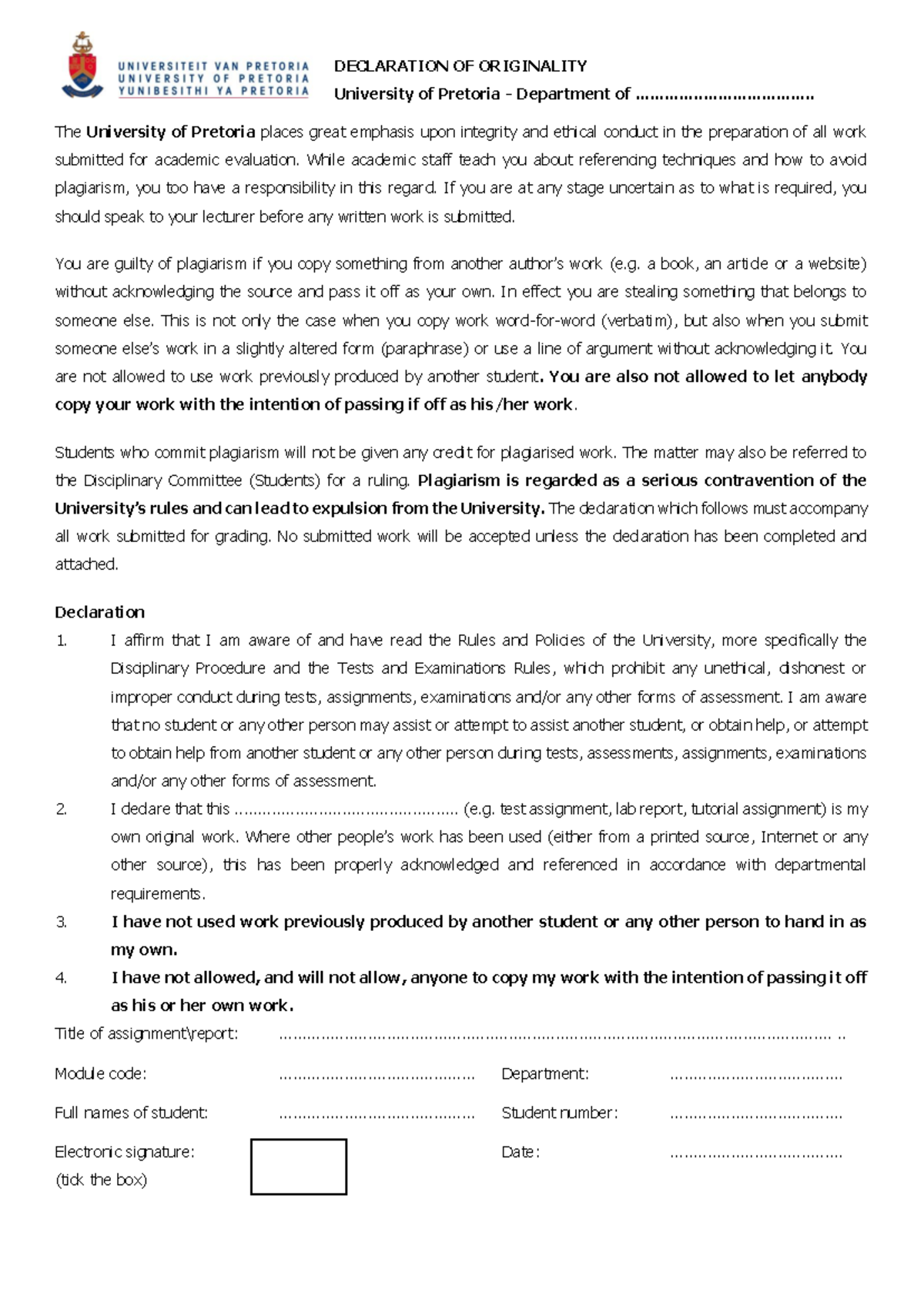 PHY131&PHY154 MET - Tutorial work - DECLARATION OF ORIGINALITY ...