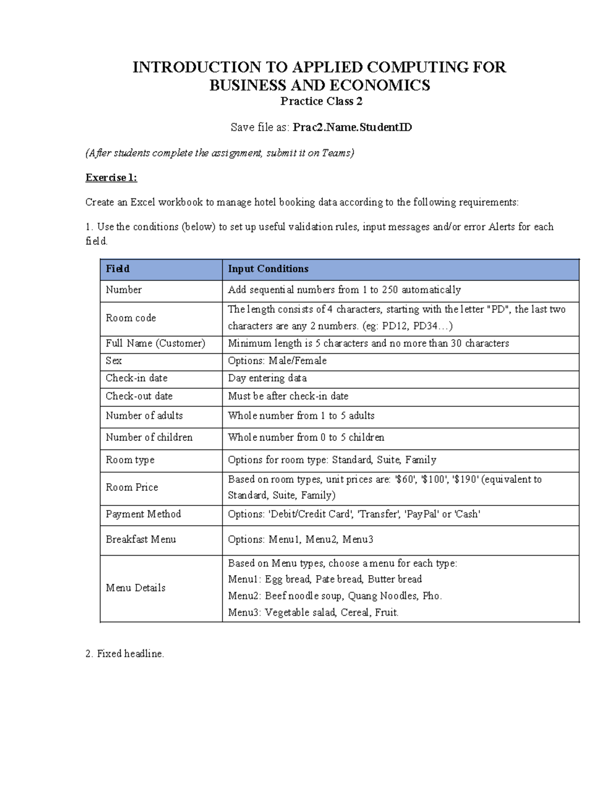 EM2301. Practical Class 2 - INTRODUCTION TO APPLIED COMPUTING FOR BUSINESS AND ECONOMICS ...