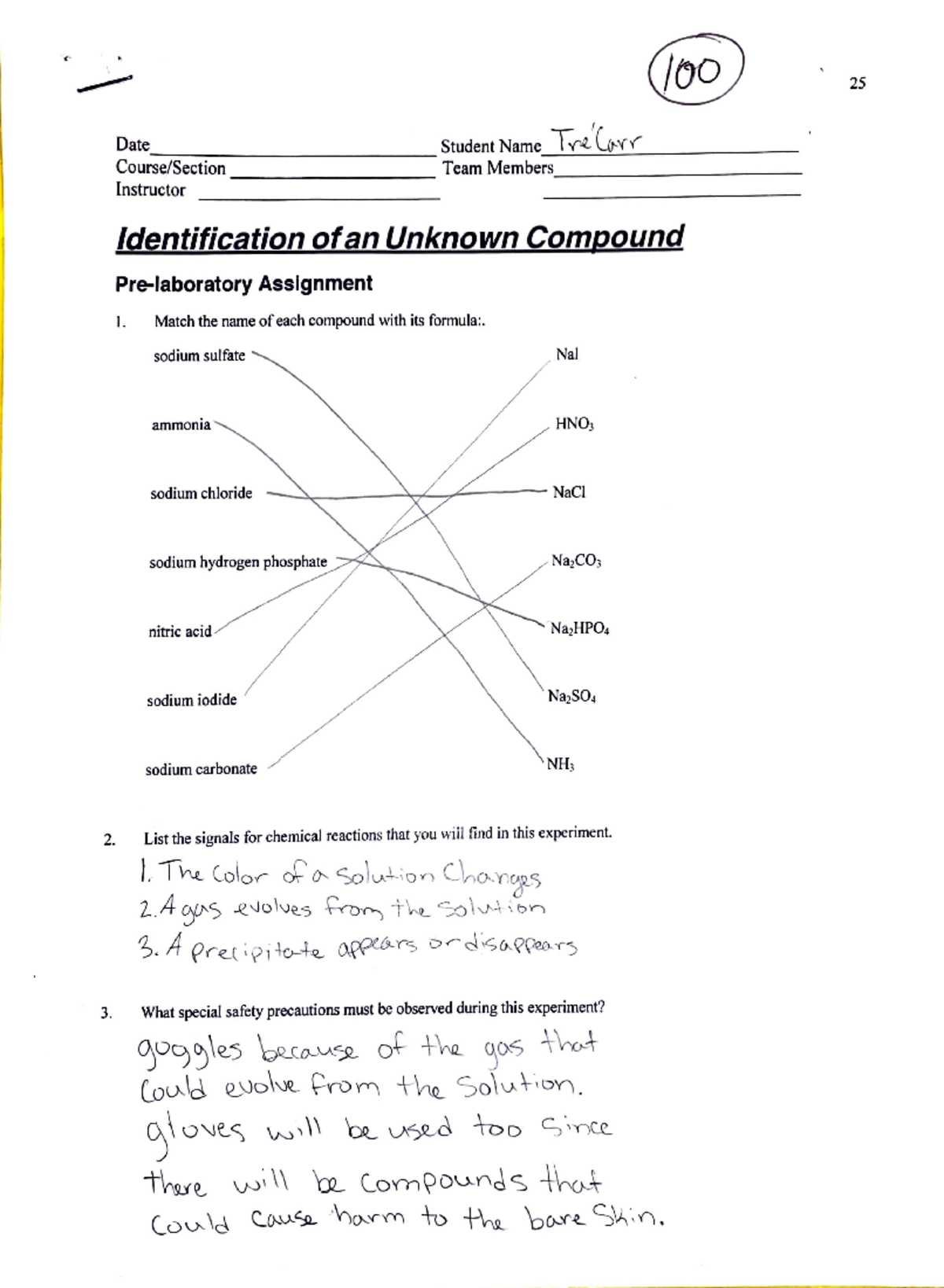 Identification of an unkown compound - CHEM 1111 - Studocu