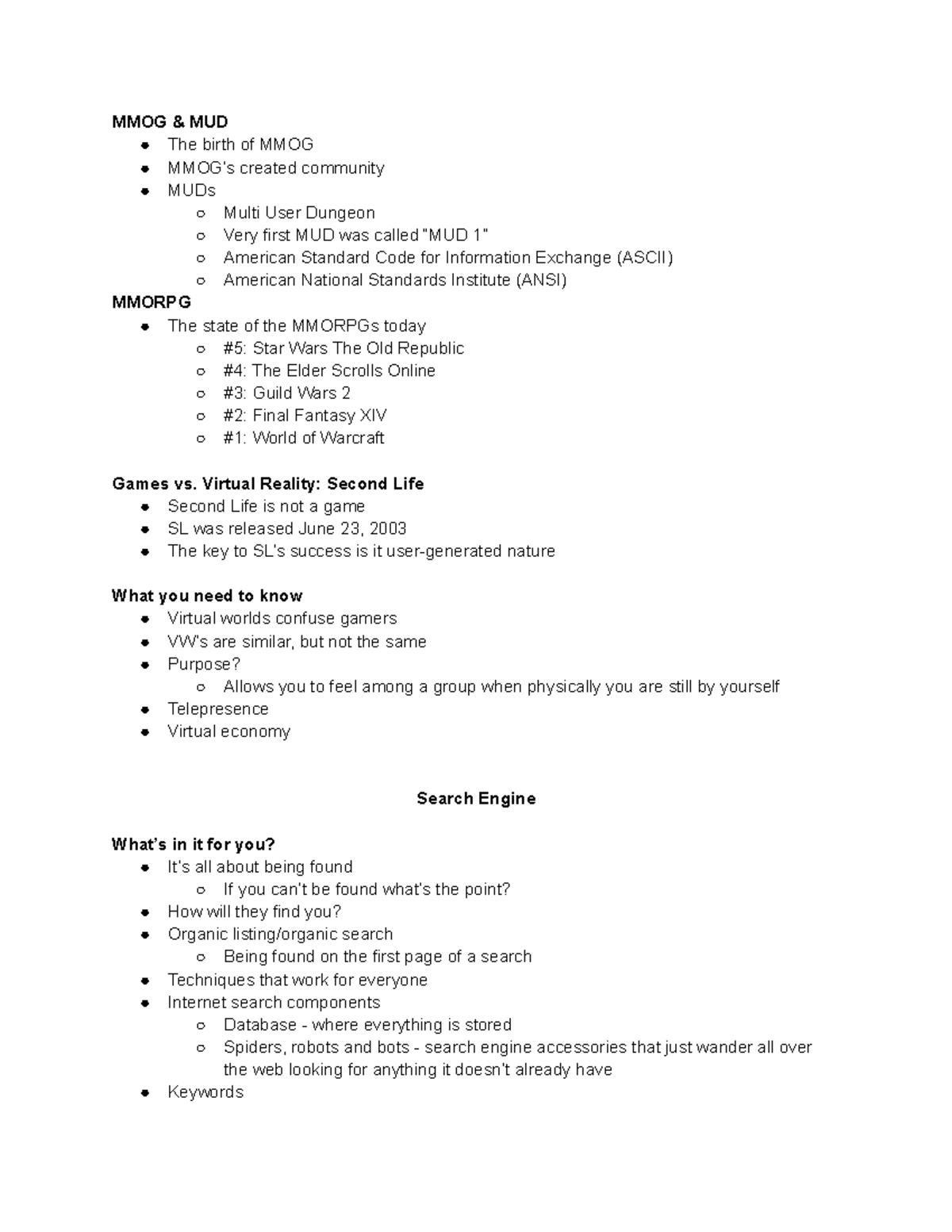 Virutal Reality Search Engine - MMOG &amp; MUD The birth of MMOG MMOG’s ...