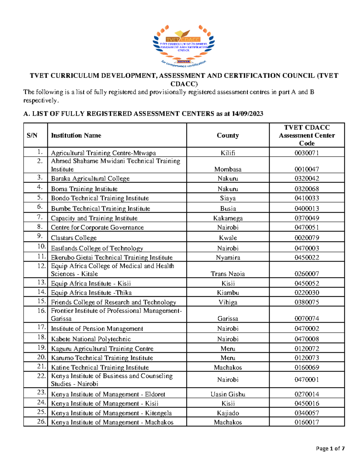 Registered-Assessment-Centers - TVET CURRICULUM DEVELOPMENT, ASSESSMENT ...