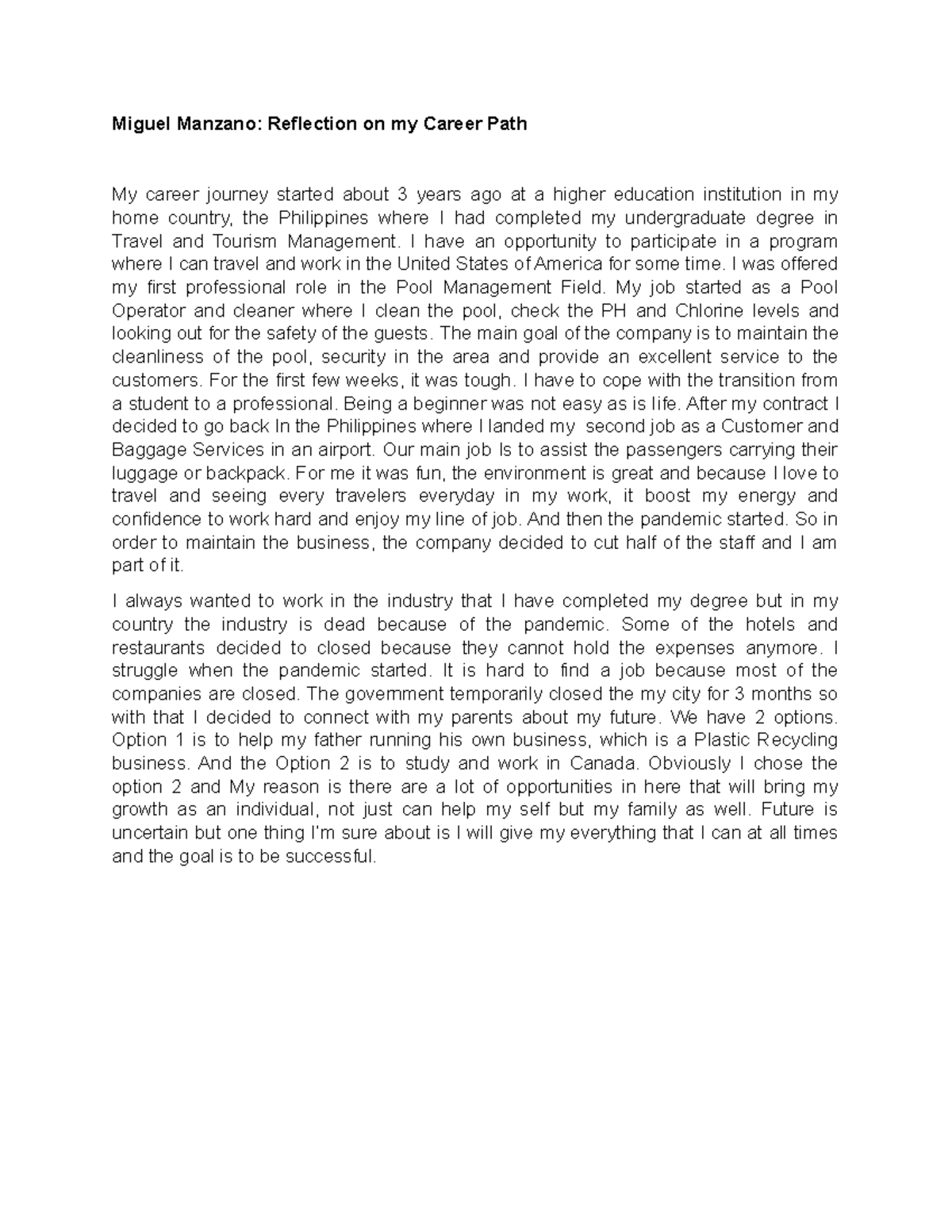 Reflection on my Career Path - I have an opportunity to participate in ...