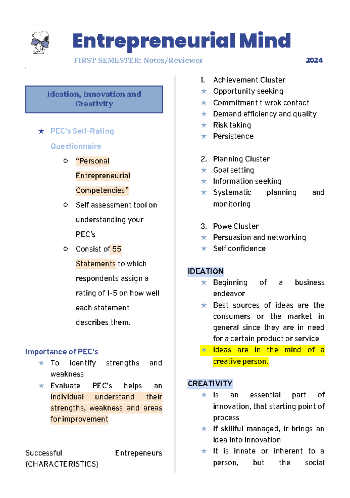 Entrep Mind Topic 2 - Entrepreneurial Mind FIRST SEMESTER: Notes ...