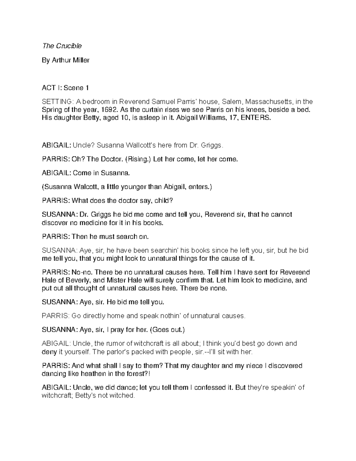 The crucible full text - The Crucible By Arthur Miller ACT I: Scene 1 ...
