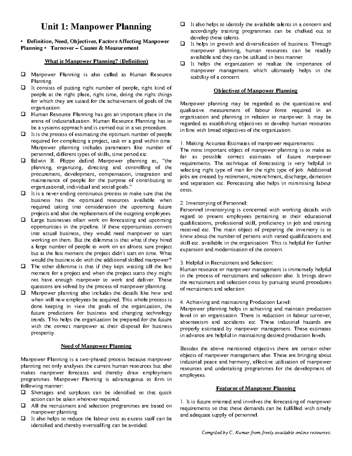 Sem4-Manpower Planning- Unit1-1 - Unit 1: Manpower Planning Definition ...