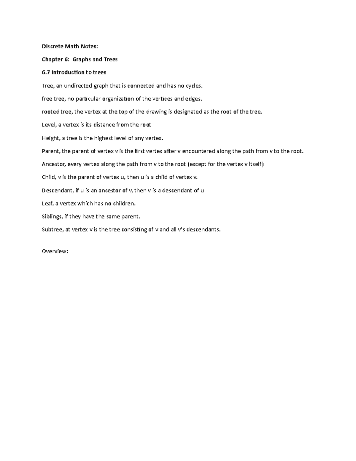 Discrete Math Notes 6 7 Introduction To Trees Discrete Math Notes