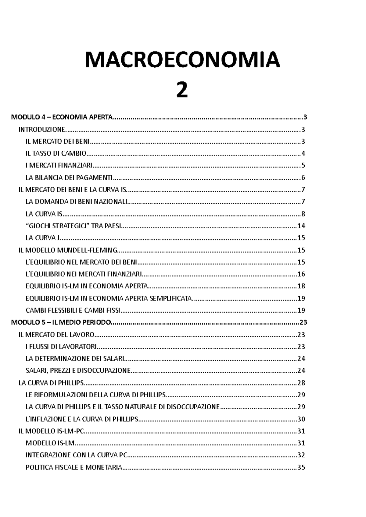Macroeconomia (secondo parziale) - MACROECONOMIA - MODULO 4 – ECONOMIA - Studocu