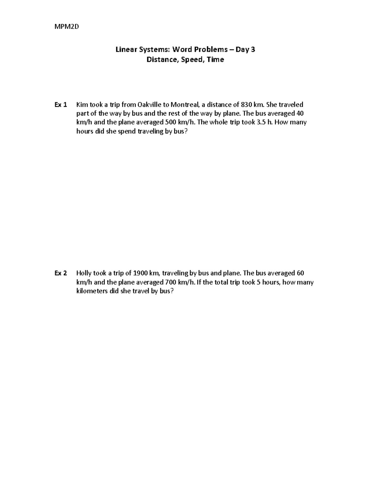 08 Word Problems Day 3 - good notes - MPM2D Linear Systems: Word ...