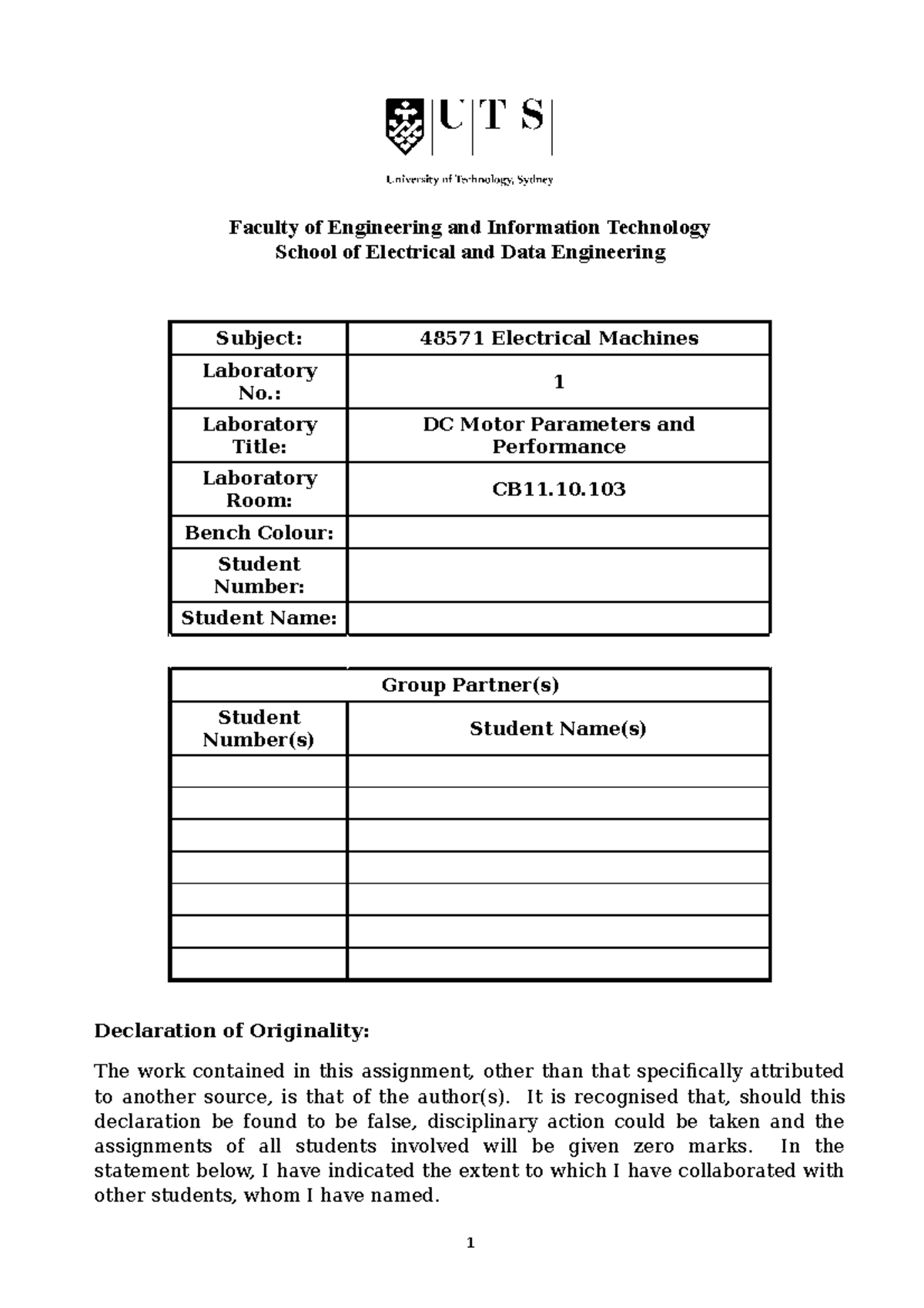 Lab 1 assignment DC Machines-1 - Faculty of Engineering and Information ...