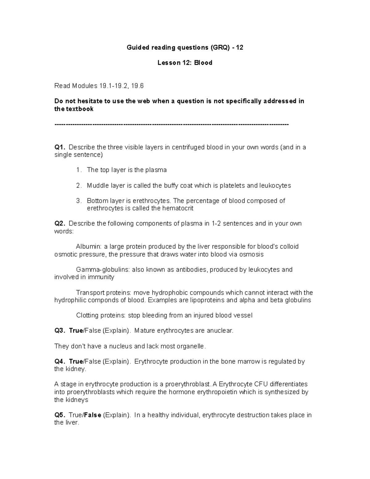 GuidedRQ-12 Blood - Guided reading questions (GRQ) - 12 Lesson 12 ...