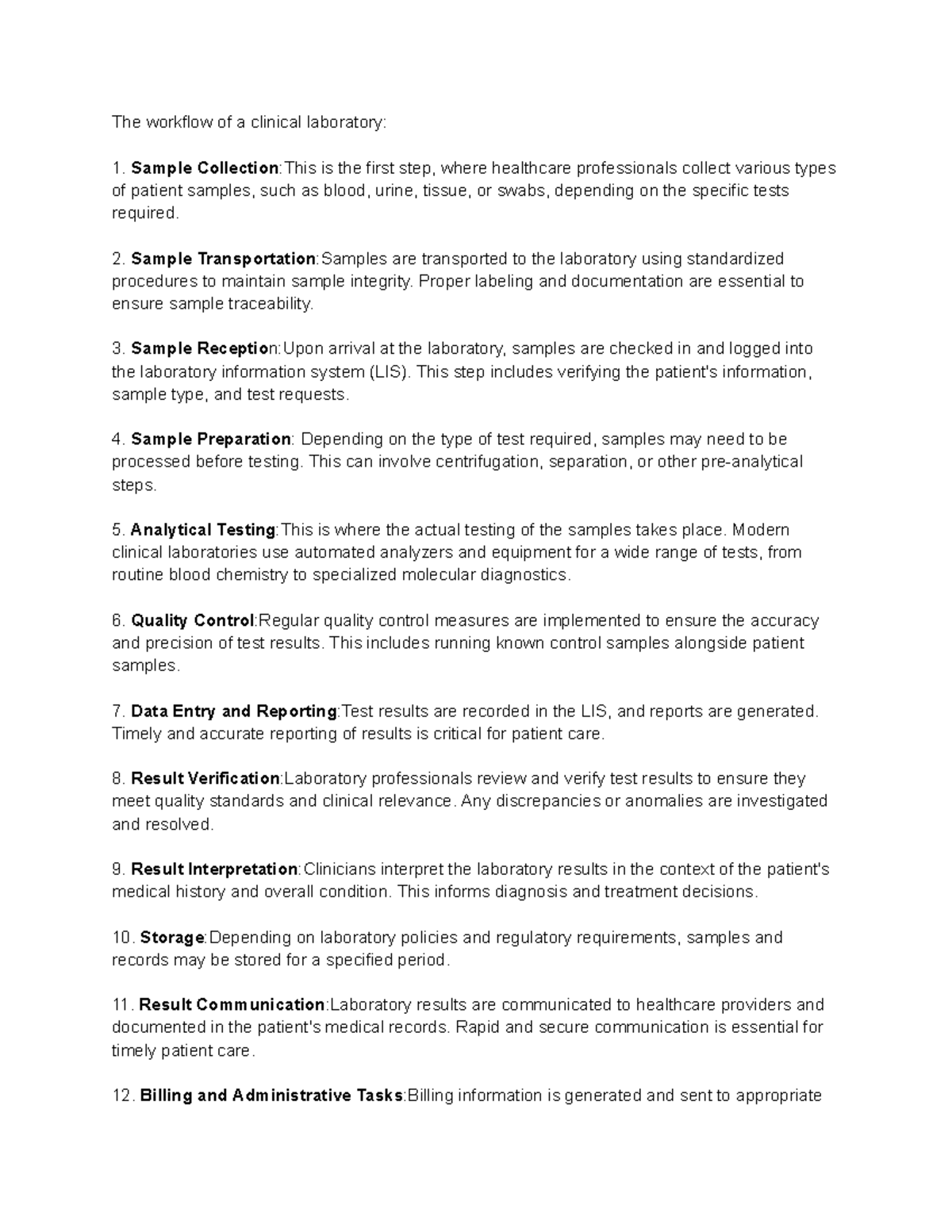 Additional notes - PMLS 1 - The workflow of a clinical laboratory ...