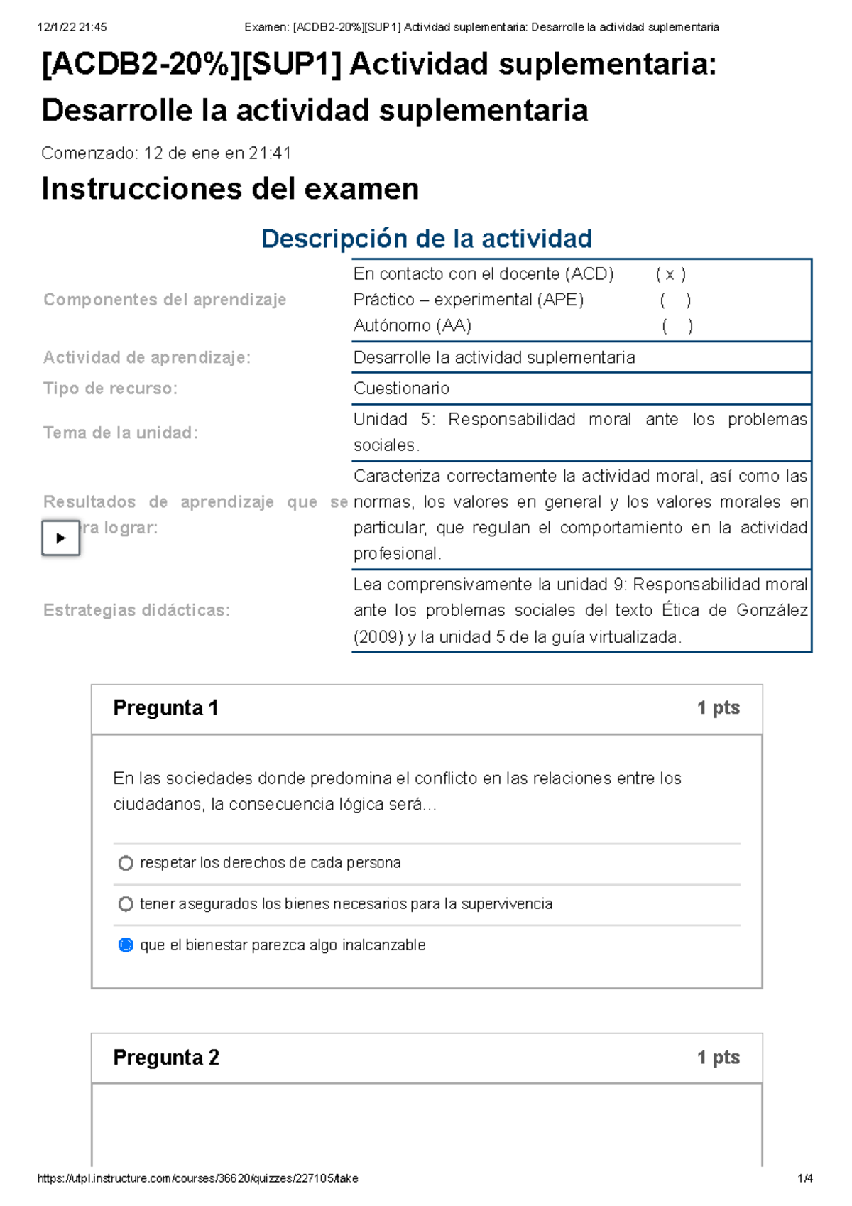 Suple Ética Y Moral 2 Desarrolle la actividad suplementaria - [ACDB2-20%][SUP1] Actividad - Studocu