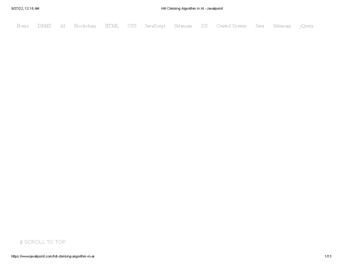 Hill Climbing Algorithm In Ai Javatpoint Home Dbms Ai Blockchain Html Css Javascript