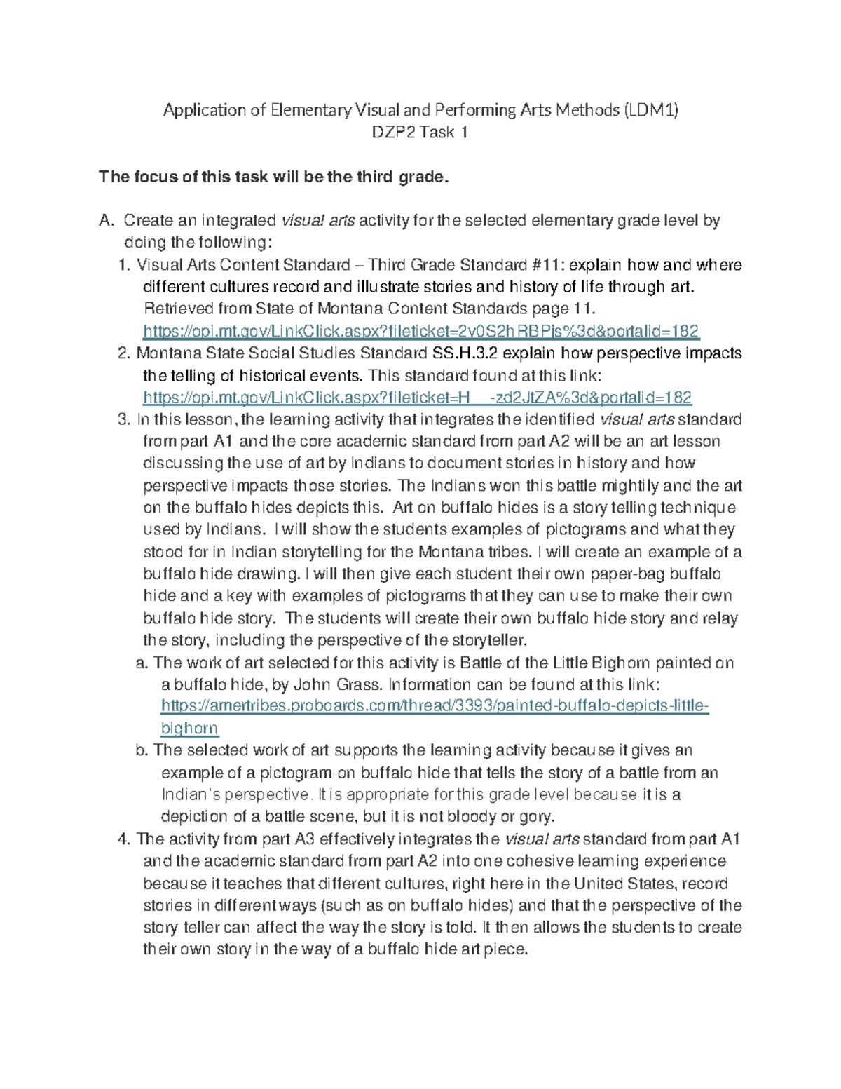 DZP2 arts methods task 1 - Application of Elementary Visual and Performing Arts Methods (LDM1 ...