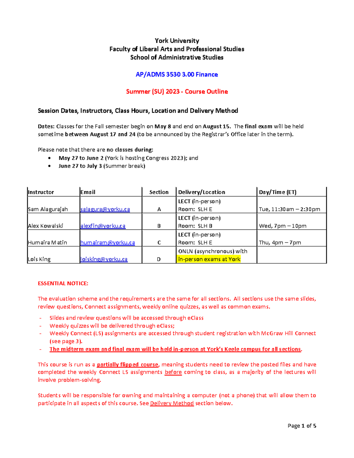 ADMS 3530 Summer (SU) 2023 - Course Outline - York University Faculty ...