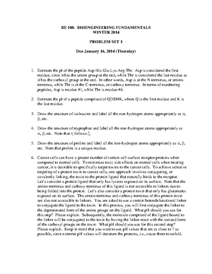 Bioengineering 100- Professor Kamei- Additional problems - BE 100 ...