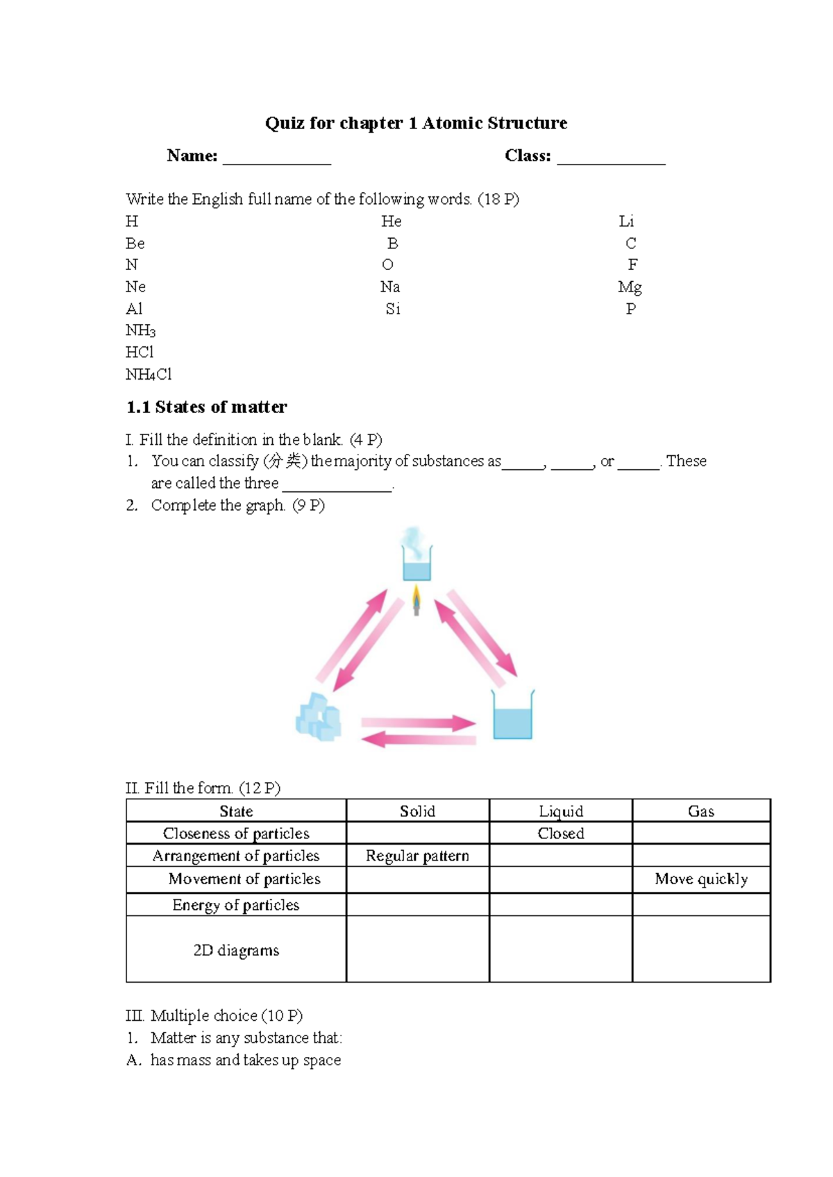 Quiz for chapter 1 Atomic Structure - Quiz for chapter 1 Atomic ...