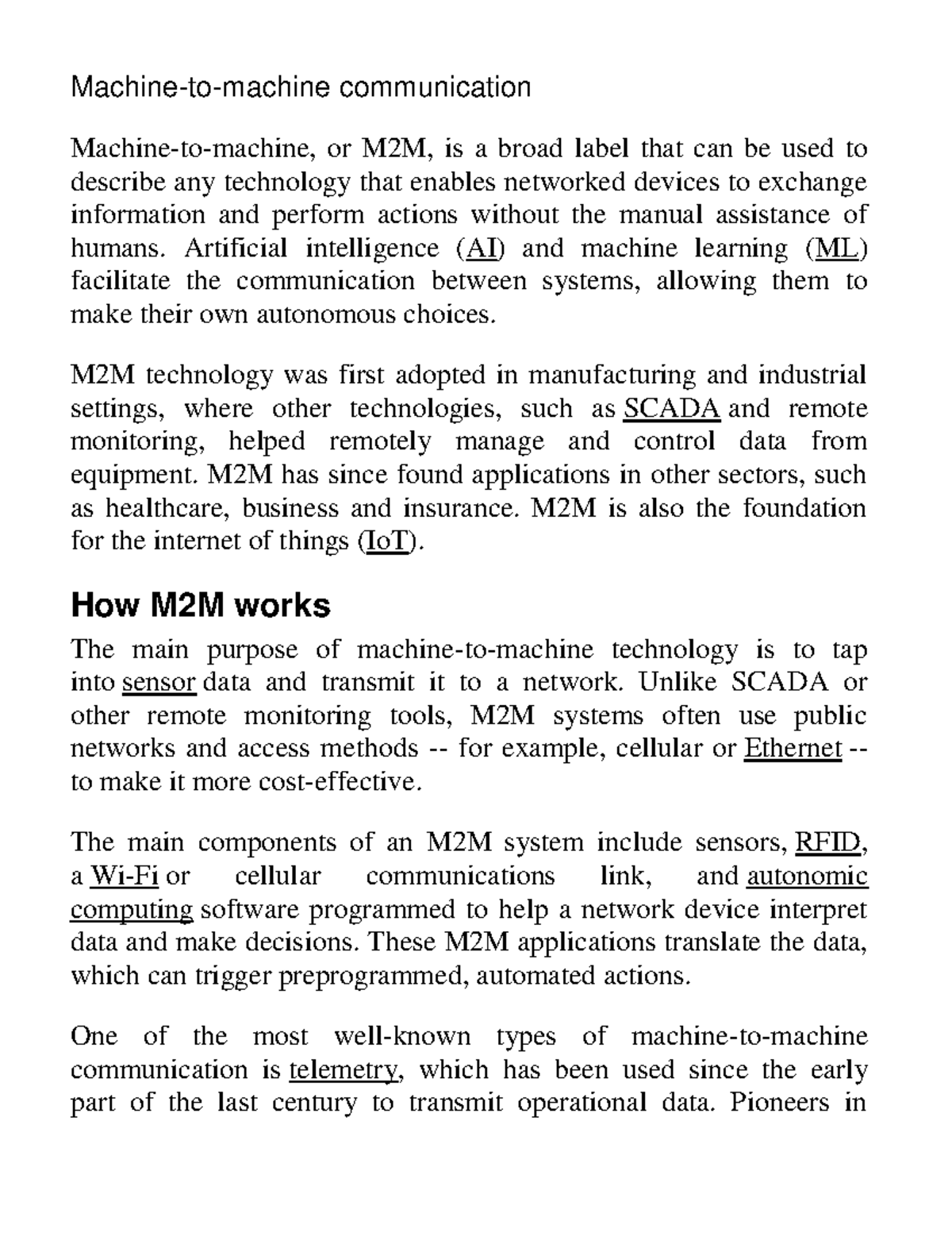 IOT UNIT-2 - good notes - Machine-to-machine communication Machine-to ...