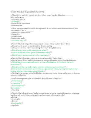 Concept Check Quiz Chapter 01 - Values b. Business ethics c. Principles ...