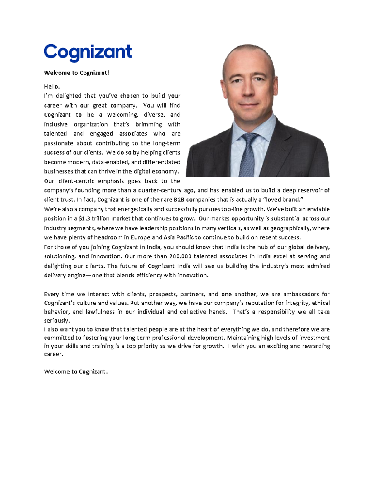 CEO+Welcome+to+New+Hires - Welcome to Cognizant! Hello, I’m delighted ...