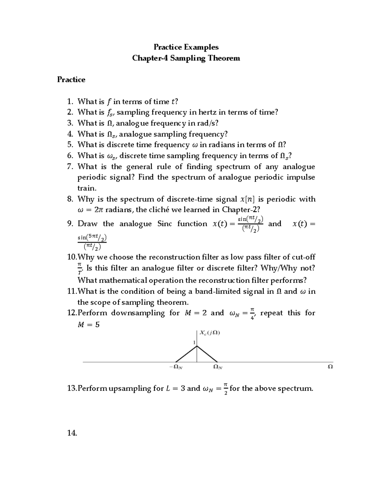 Practice Examples CH4 - Practice Examples Chapter-4 Sampling Theorem ...