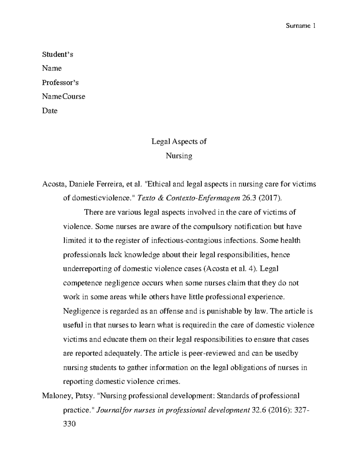 245312549 Legal Aspects in Nursing 3 - Student’s Name Professor’s Name ...