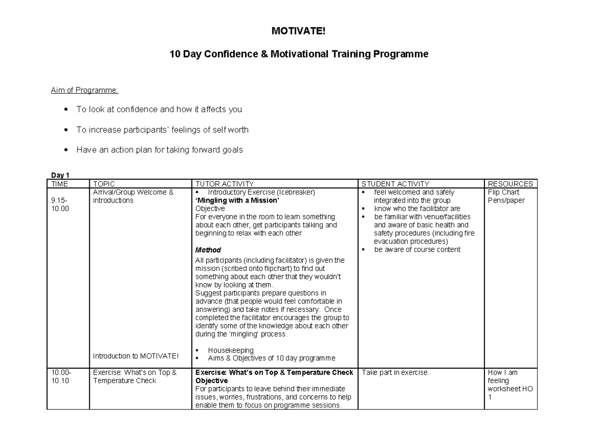 Buil a confidence training - 10 Day Confidence & Motivational Training ...