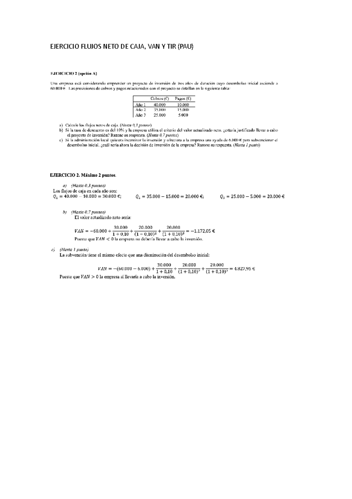 1 Ejercicio Flujos NETO DE CAJA - Economía - EJERCICIO FLUJOS NETO DE ...