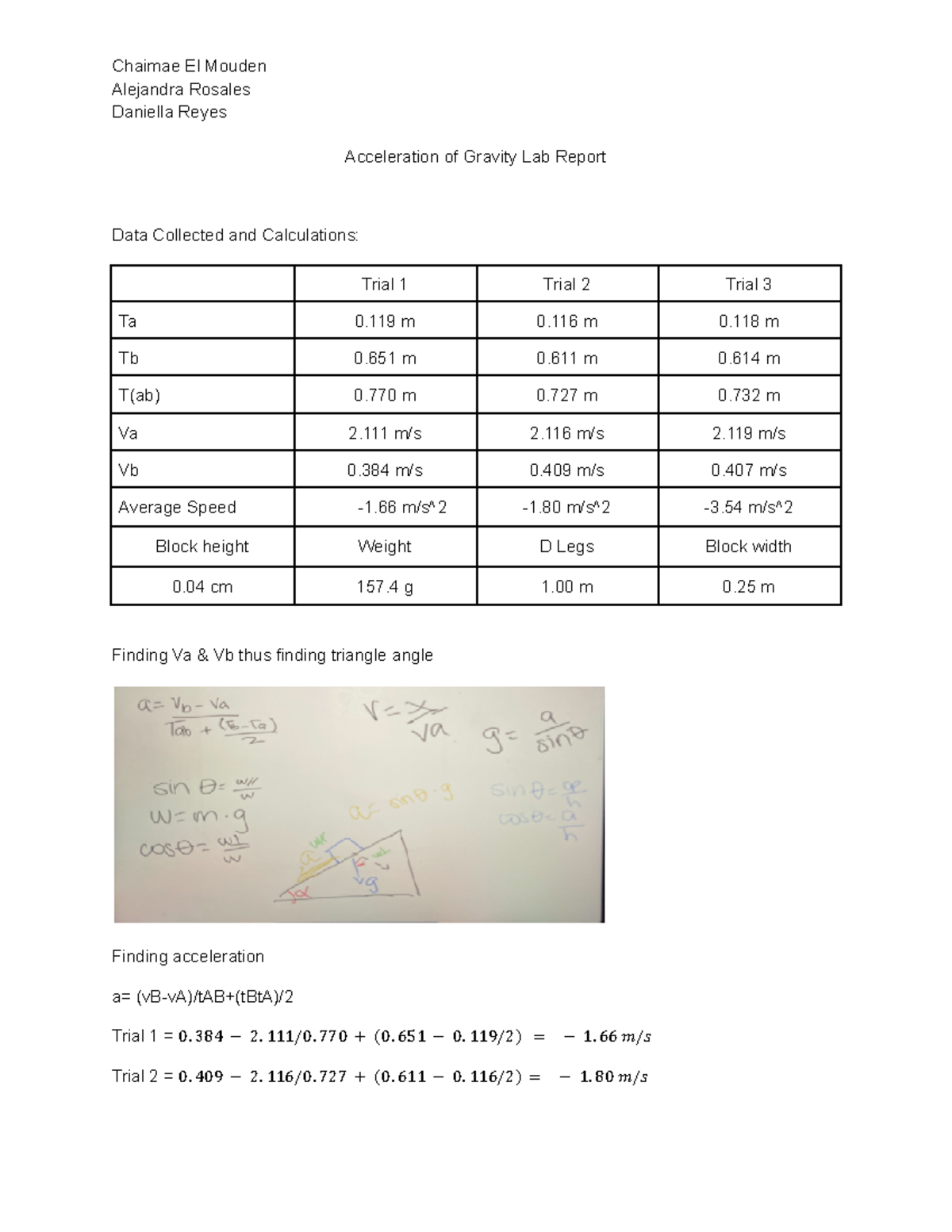 Lab 3 measurement accelaration of gravity - Chaimae El Mouden Alejandra ...