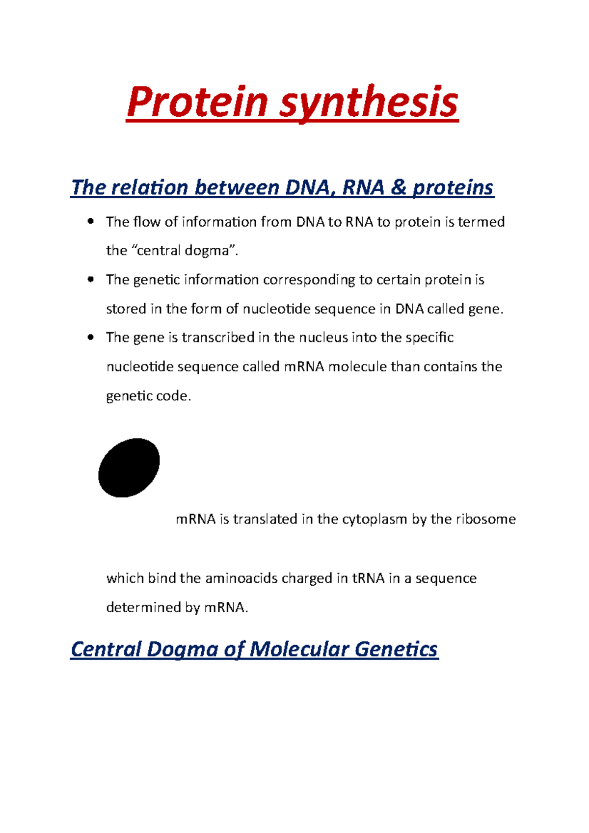 Protein synthesis - Protein synthesis The relation between DNA, RNA ...