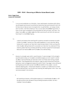 D253 Task 1 - task 1 - D253 – Values-Based Leadership - Task 1 Template ...