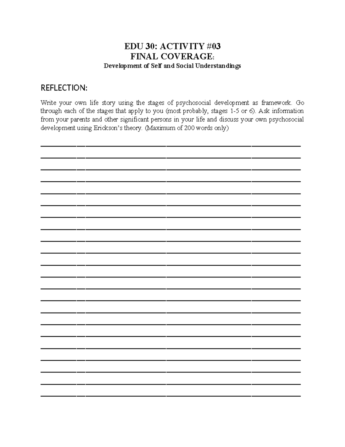 EDU 30 Final Coverage Individual Activity - EDU 30: ACTIVITY FINAL ...