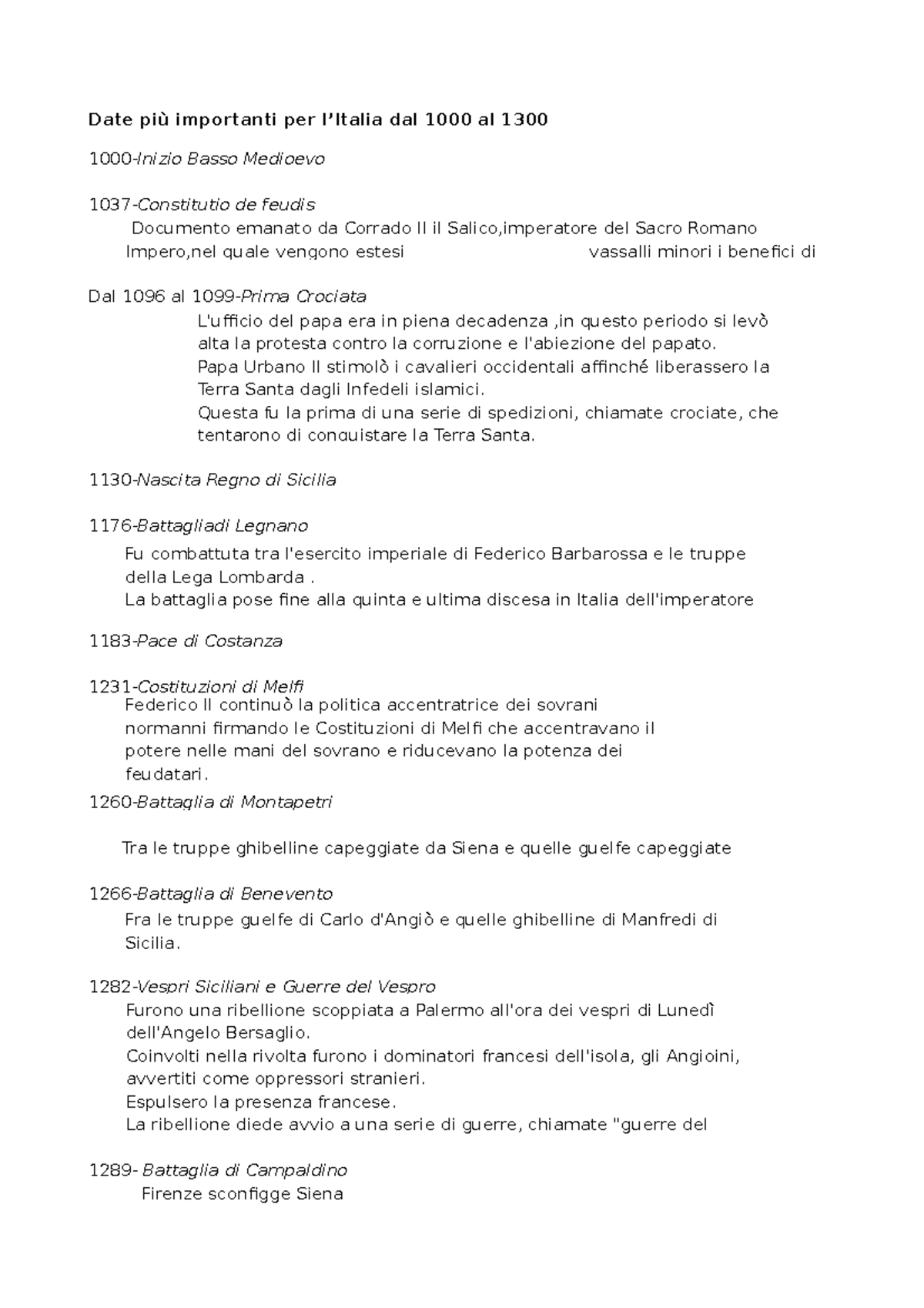 Date Italia - elenco delle date più impotanti per l'talia nel 1000 con ...