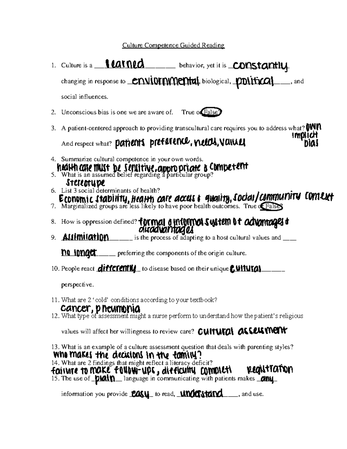 Culture Guided Reading for Student (11th ed) - Culture Competence ...