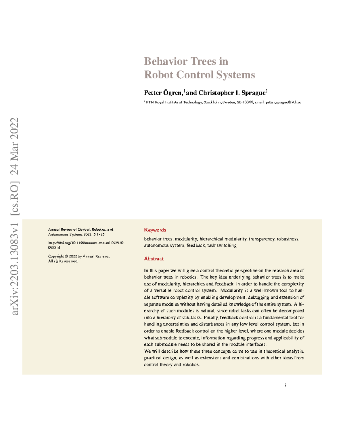 2203 - Behavior Trees in Robot Control Systems Petter ̈Ogren, 1 and ...