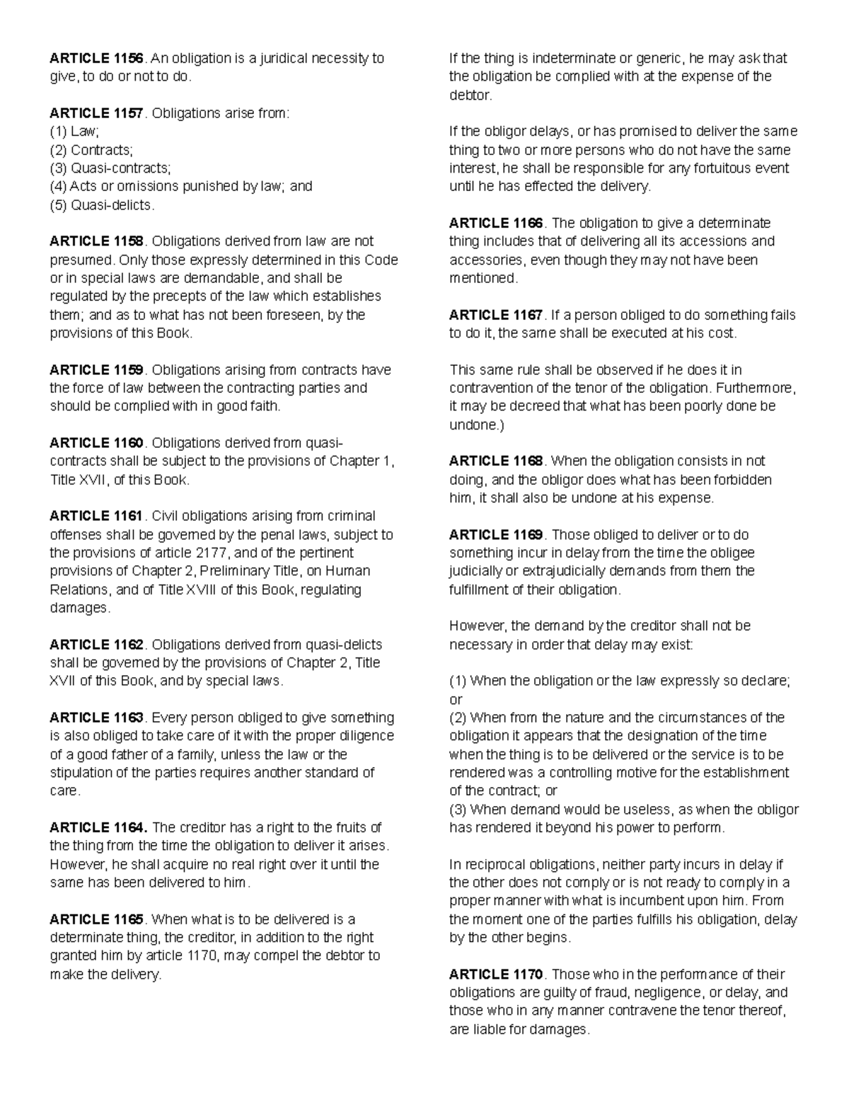 Article-1156-1178 - oblicon - ARTICLE 1156. An obligation is a ...