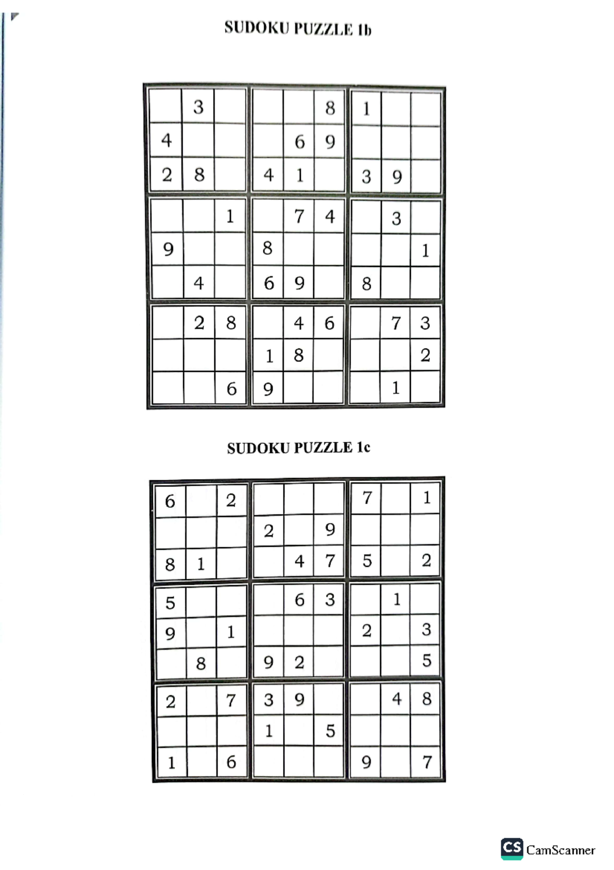 Sudoku 1 - Study Skills - SUDOKU PUZZLE Ib 683 CamScanner - Studocu