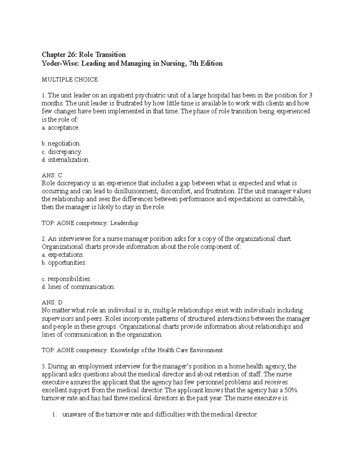 Role transition - lecture notes - Chapter 26: Role Transition Yoder ...