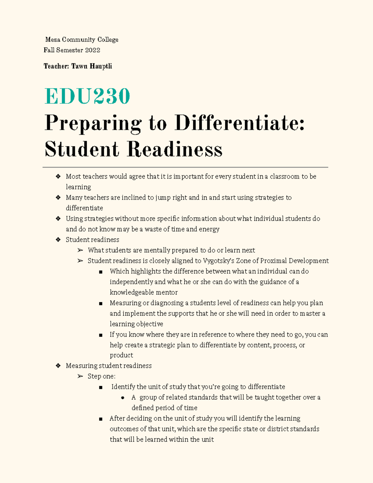 Inspire 41 - Preparing to Differentiate: Student Readiness - Mesa ...