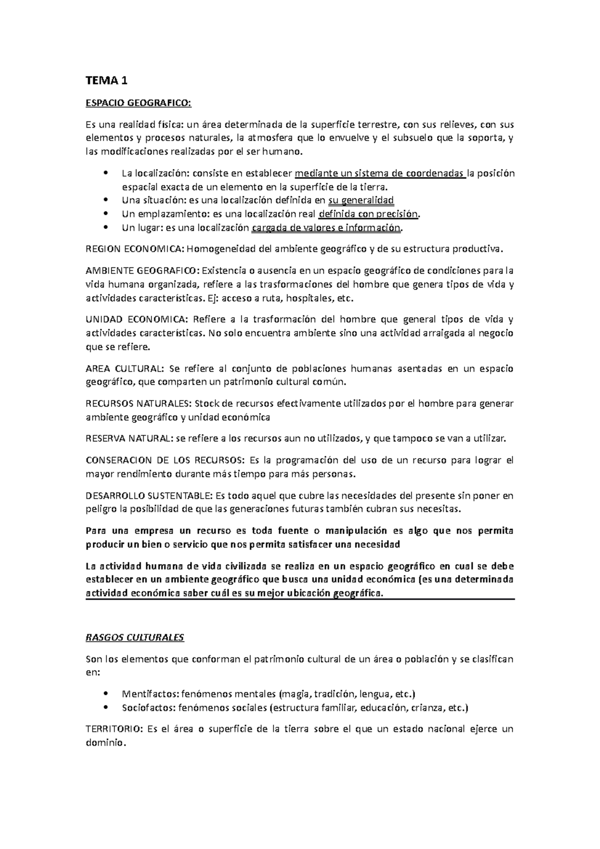 Resumen de Geografia. Parcial 1 - TEMA 1 ESPACIO GEOGRAFICO: Es una ...