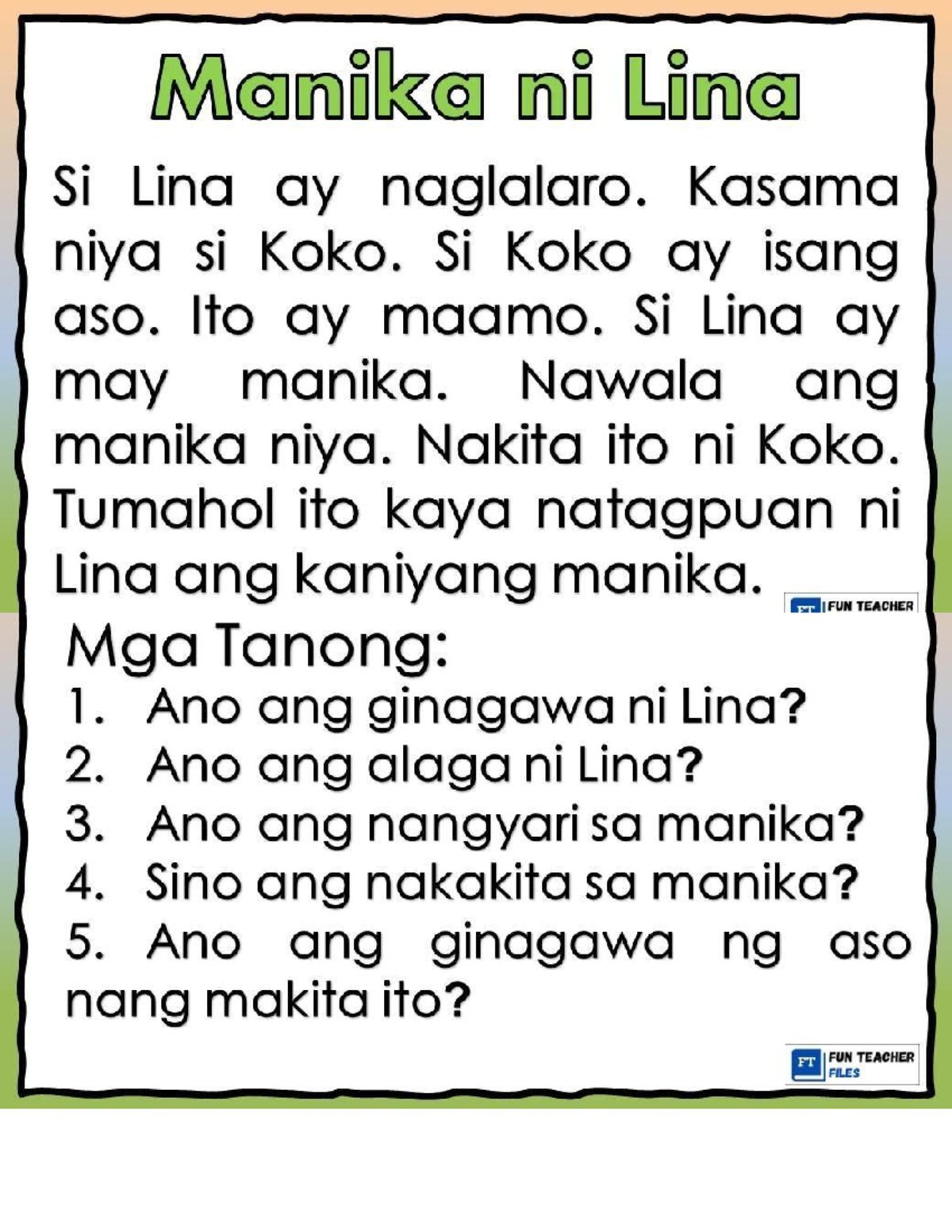 Athara reading material 1 Filipino - Manika ni Lina Si Lina ay ...
