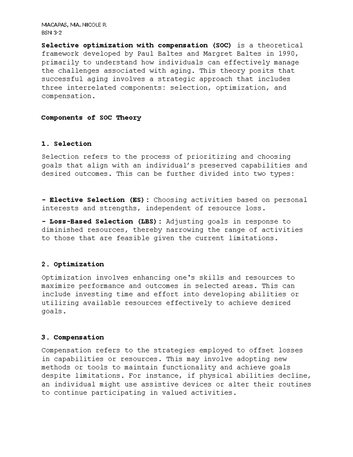 Selective optimization theory - MACAPAS, MA. NICOLE P. BSN 3- Selective ...