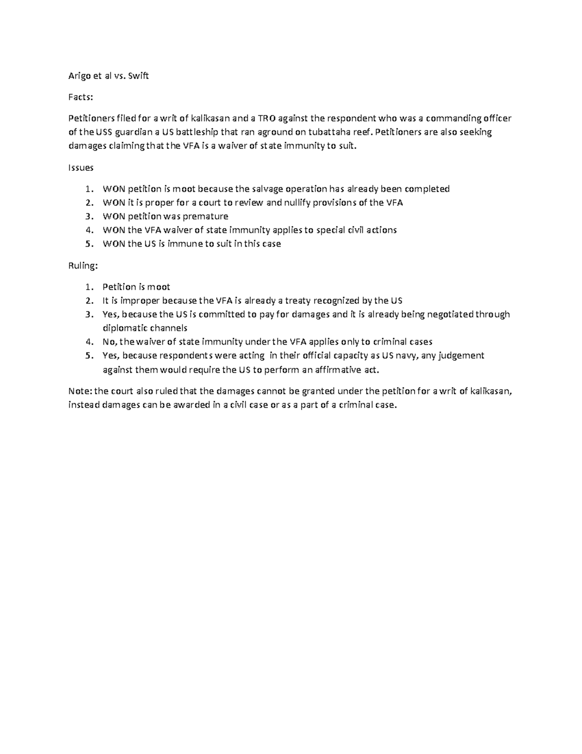 Arigo et al vs Swift - Arigo et al vs. Swift Facts: Petitioners filed ...