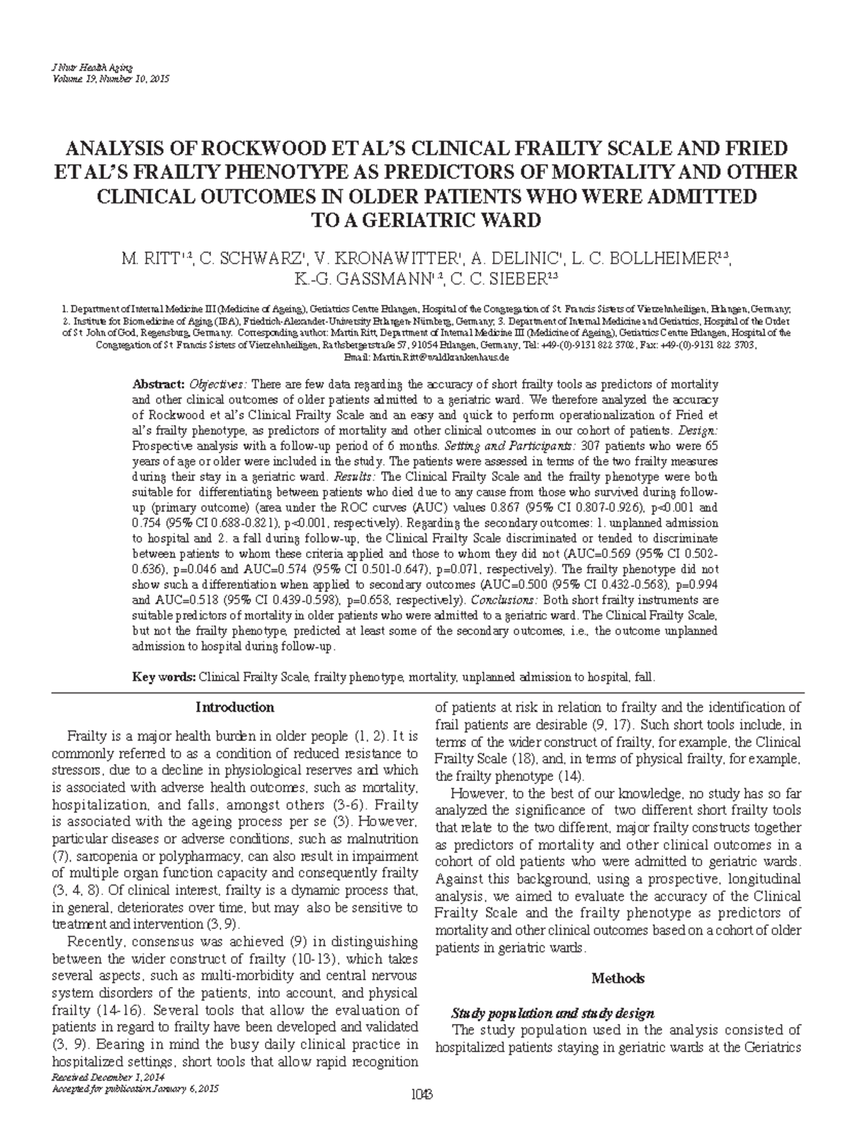 Analysis OF Rockwood ET AL’S Clinical Frailty Scale AND Fried ...